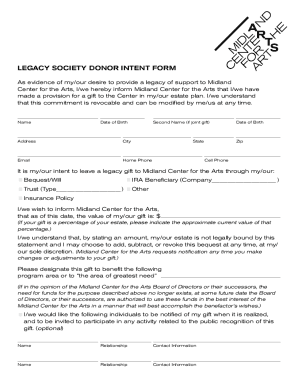 Fillable Online LEGACY SOCIETY DONOR INTENT FORM - Midland Center for ...