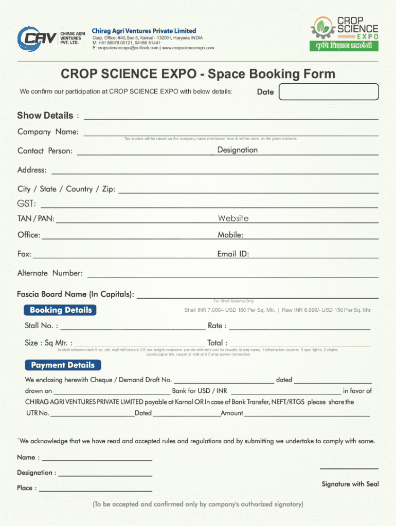 Fillable Online Space Booking Form Crop Science Expo.cdr Fax Email ...