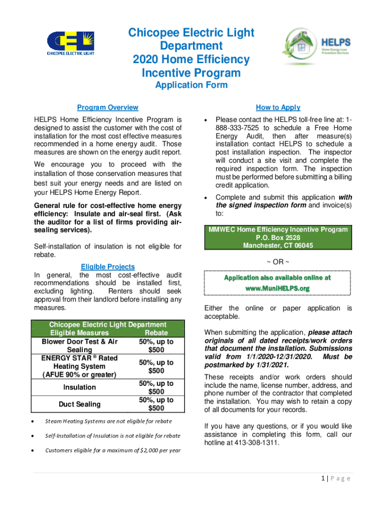 Fillable Online Home Efficiency Incentive ProgramChicopee Electric Fax Email Print - pdfFiller