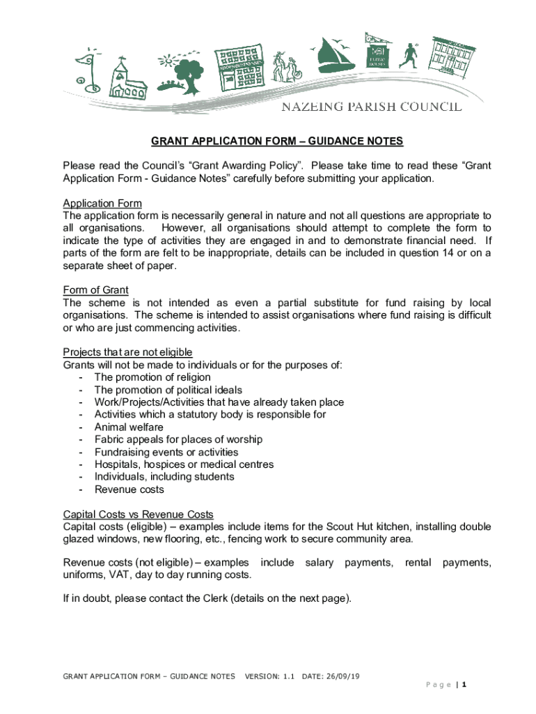 Fillable Online Grant Application Form -Guidance Notes Version 1.1 Fax ...