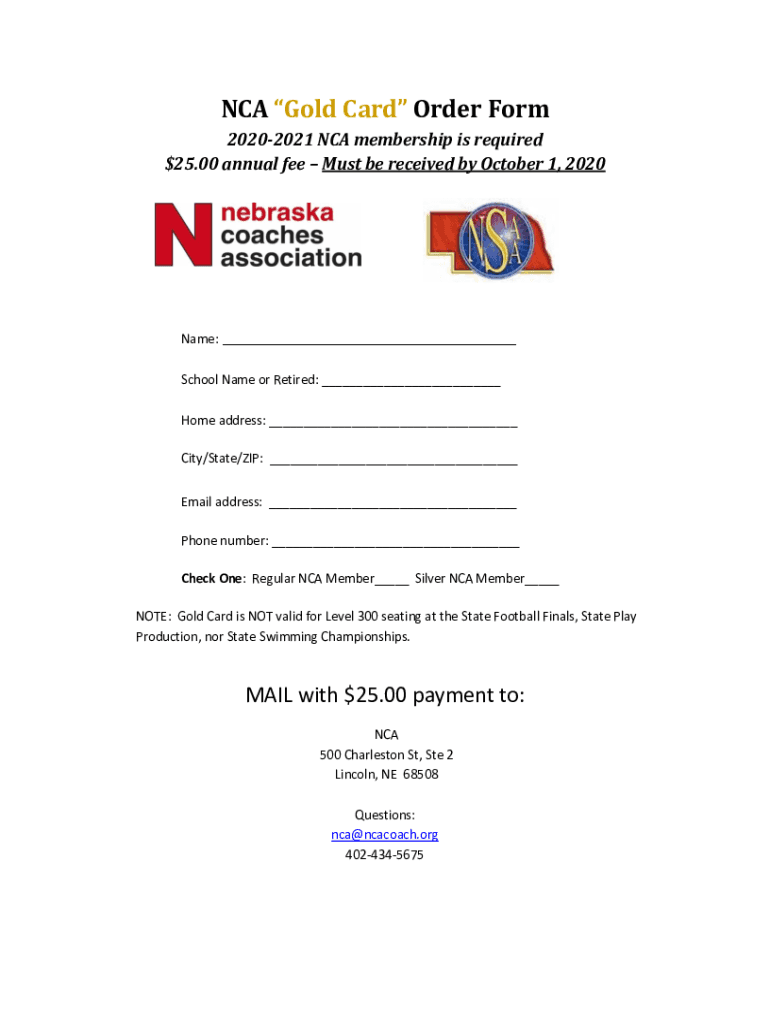 Fillable Online nca gold card Fax Email Print - pdfFiller