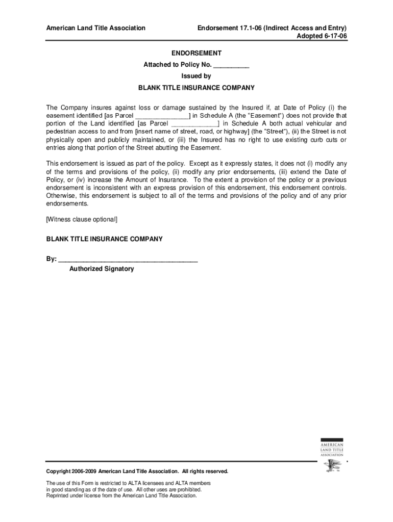 Fillable Online ALTA Endorsement 17.1-06 Indirect Access and Entry 6-17 ...