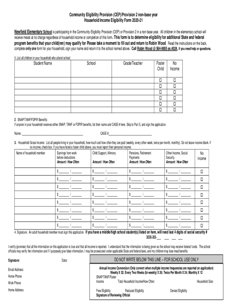 Fillable Online Please return your Free and Reduced Lunch eligibility ...
