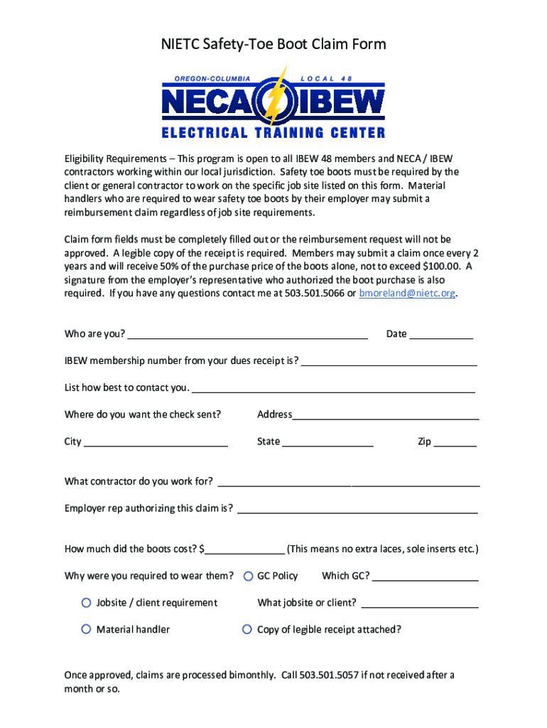 Fillable Online New Safety Boot Claim Form Fax Email Print - pdfFiller