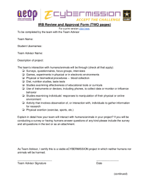 Fillable Online IRB Review and Approval Form (TWO pages) Fax Email ...