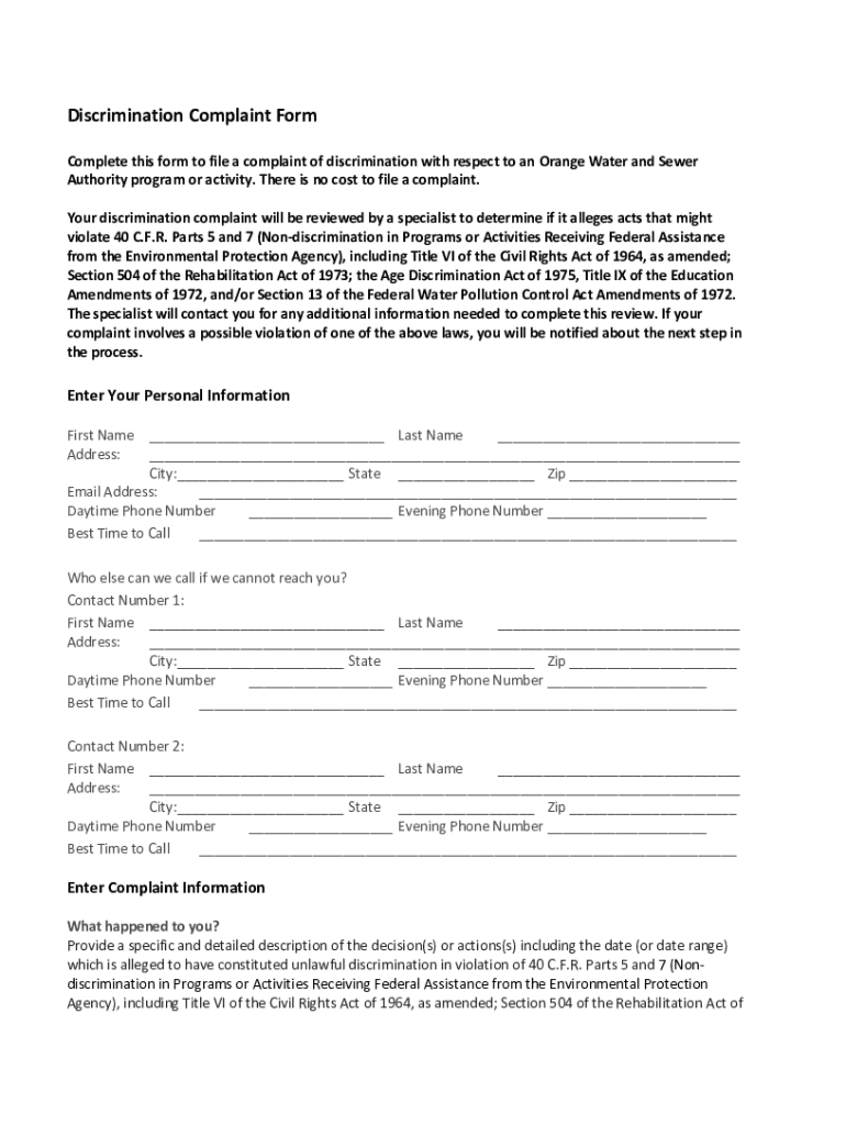 Fillable Online ReferenceUSDA Discrimination Complaint FormFiling a ...