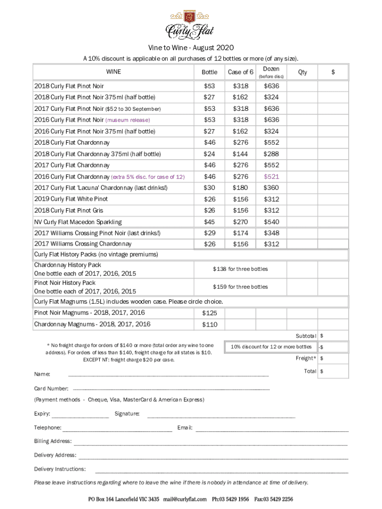 Fillable Online Order Form - CELLAR DOOR.xls Fax Email Print - pdfFiller
