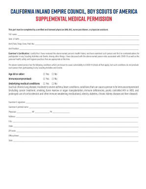 Fillable Online RESTARTING SCOUTING SUPPLEMENTAL MEDICAL PERMISSION ...