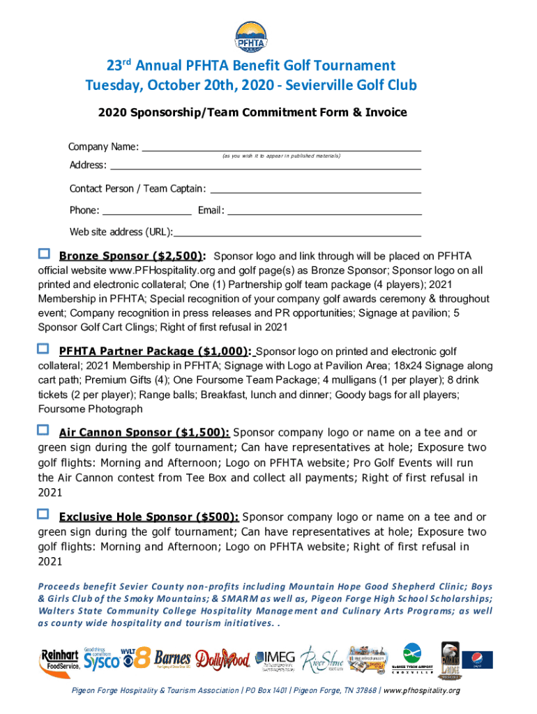 Fillable Online 2020 Golf Commitment Form and Invoice Rev Fax Email ...