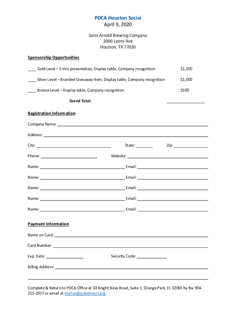Fillable Online PDCA Houston Social Fax Email Print - pdfFiller