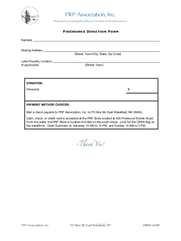 Fillable Online Fireworks Donation Form Fax Email Print - pdfFiller