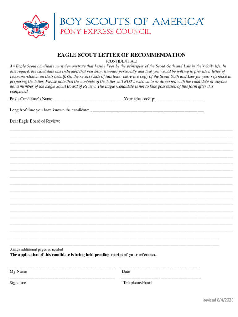Fillable Online Sample Eagle Scout Letter of Recommendation Letters (and ...EAGLE SCOUT LETTER ...
