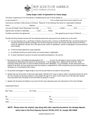 Fillable Online Camp Geiger Letter of Agreement for Camp Usage NOTE ...