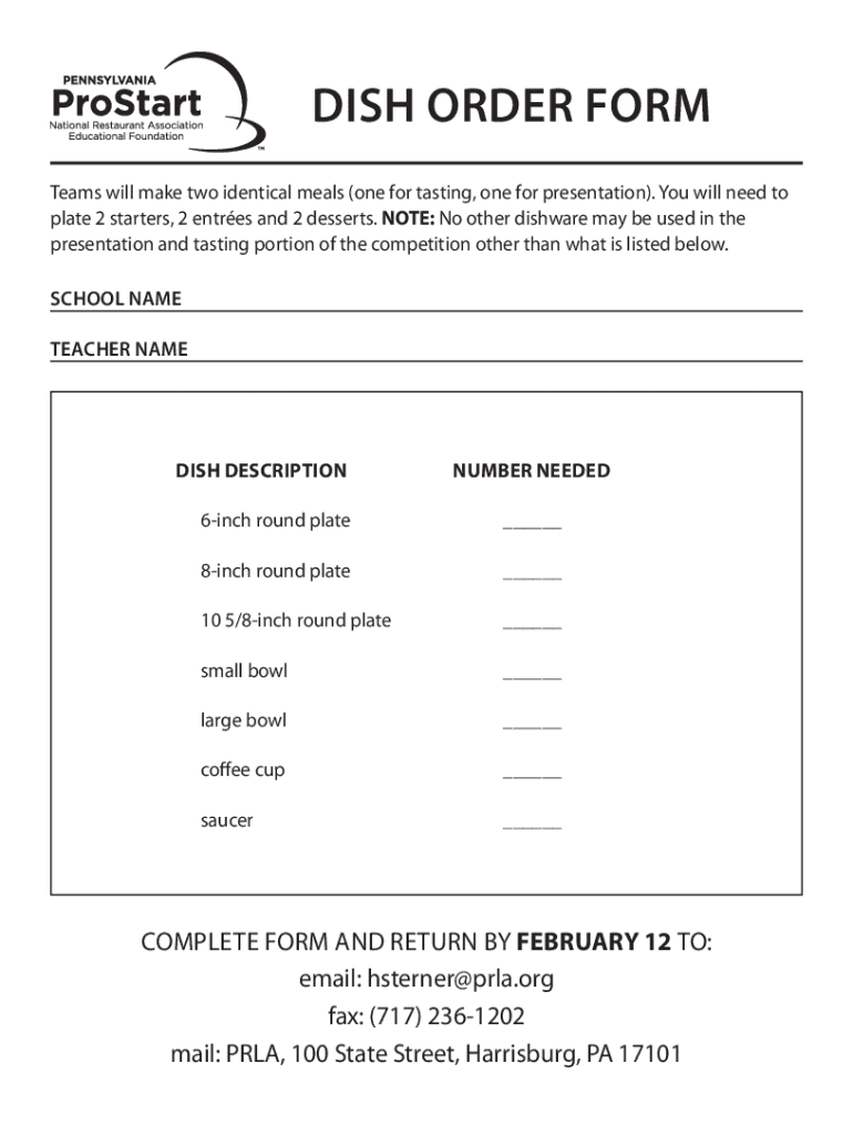 Dish Order Form - Blank Fillable Template | Fill Out, Print & Download ...