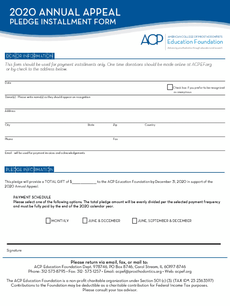 Fillable Online PLEDGE INSTALLMENT FORM Fax Email Print - pdfFiller