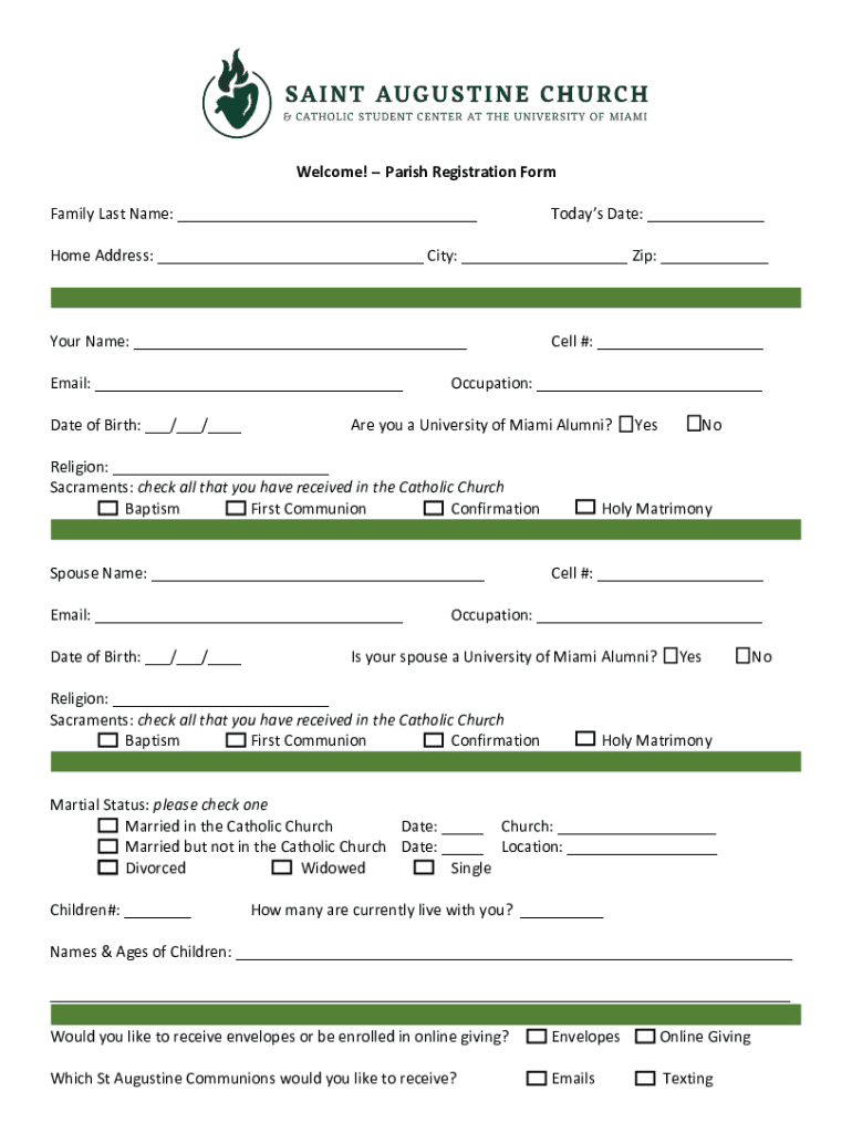 Fillable Online Parish Registration FormMary Queen Catholic Church ...