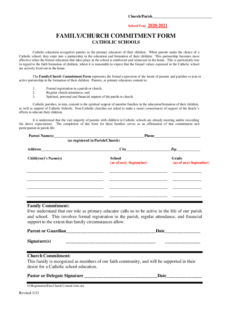 Fillable Online Parish Commitment Form - St. Anne Catholic Church Fax ...