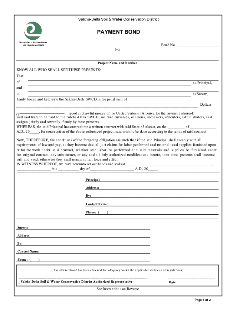Fillable Online PDF Payment Bond Form - Salcha-Delta Soil & Water ...