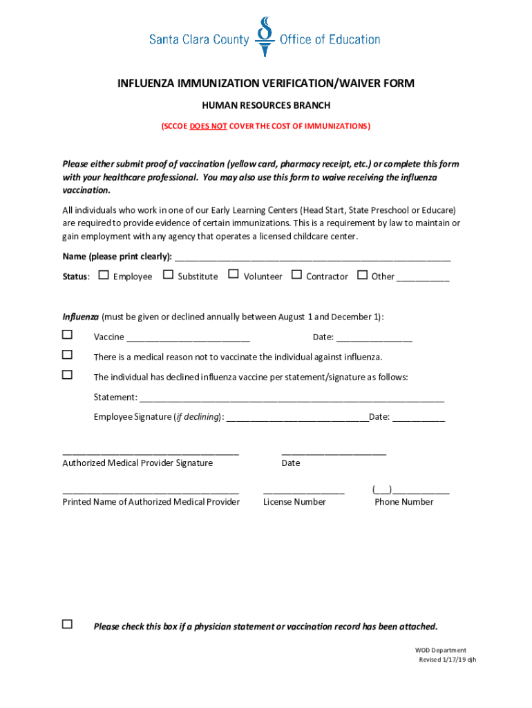 Fillable Online IMMUNIZATION VERIFICATION/WAIVER FORM - SCCOE Fax Email ...
