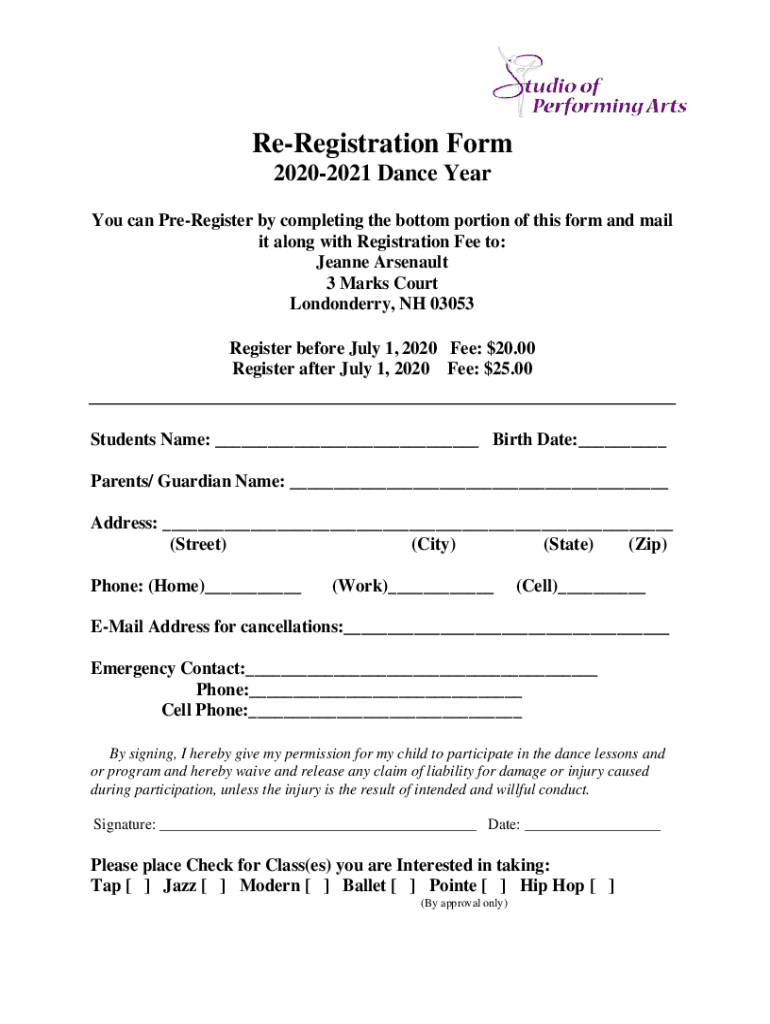 Fillable Online Dance Registration Form TemplatePaperform Fax Email ...