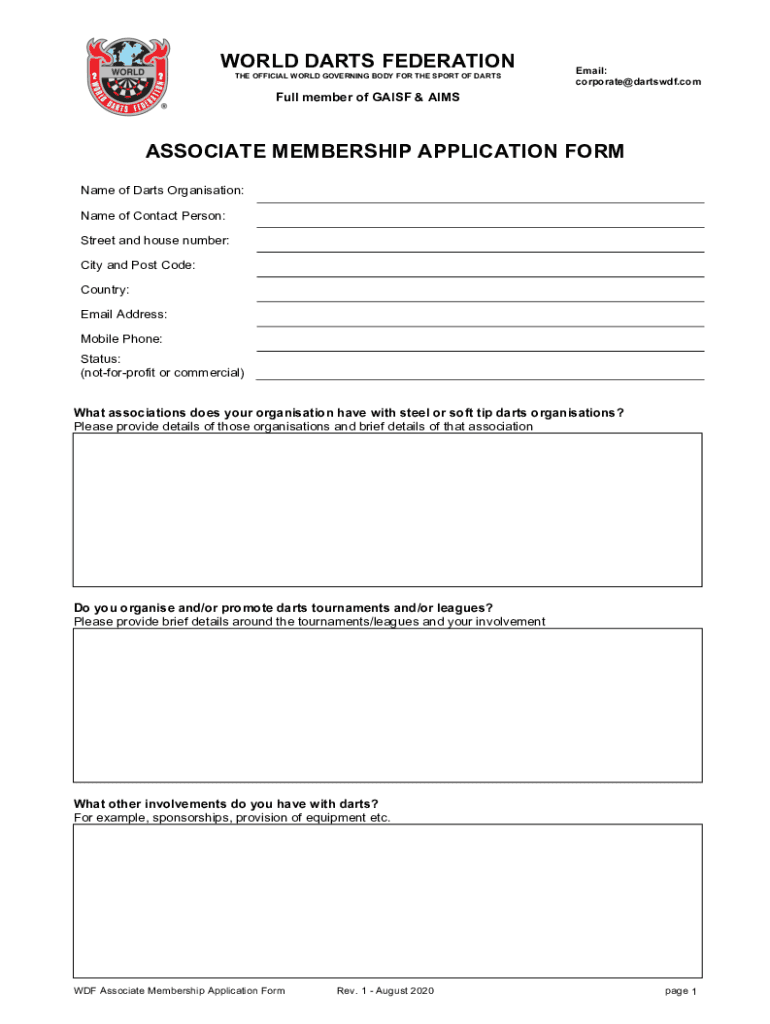 Fillable Online WDF Associate Membership Application Form Fax Email ...