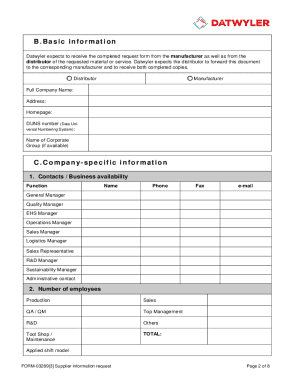Fillable Online Supplier Information Request Form - Datwyler Fax Email ...