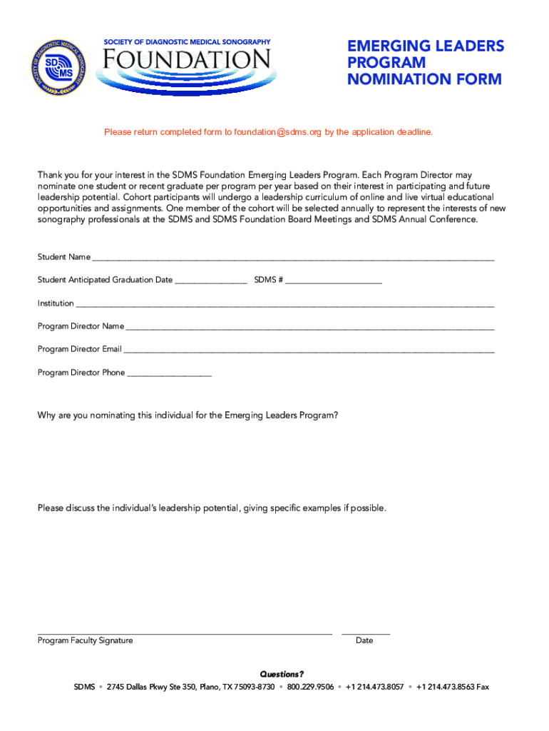 Fillable Online EMERGING LEADERS PROGRAM NOMINATION FORM Fax Email ...