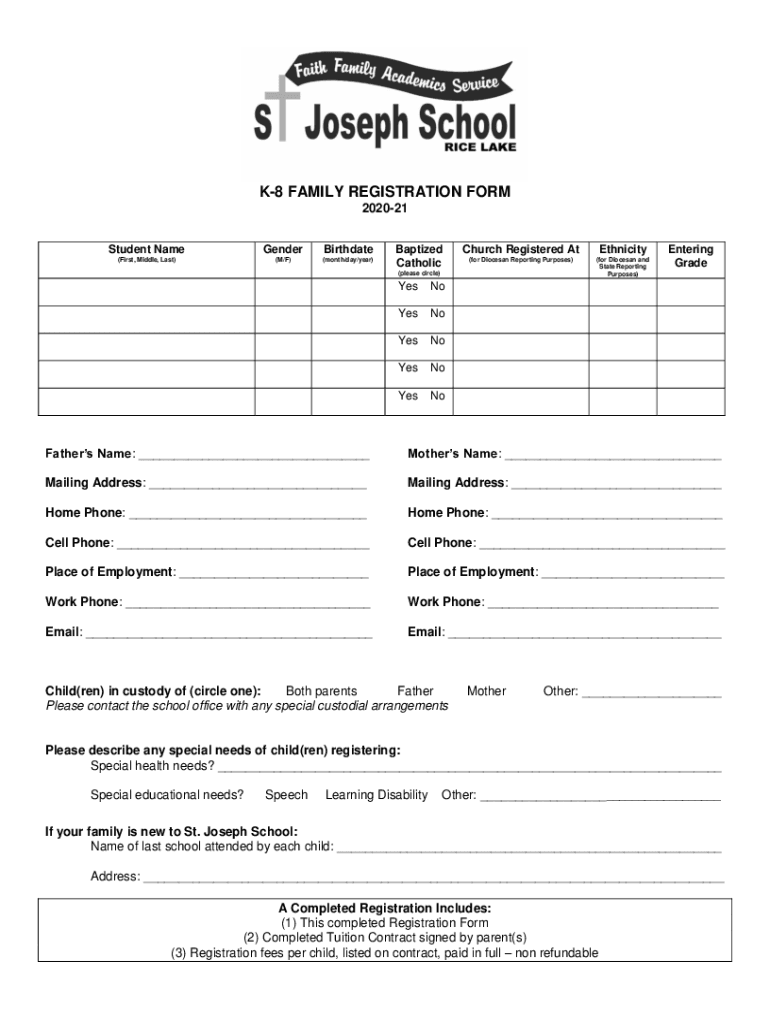 Fillable Online K-8 FAMILY REGISTRATION FORM Fax Email Print - pdfFiller