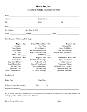 Fillable Online Slowpokes, Inc. Technical Safety Inspection Form Fax ...