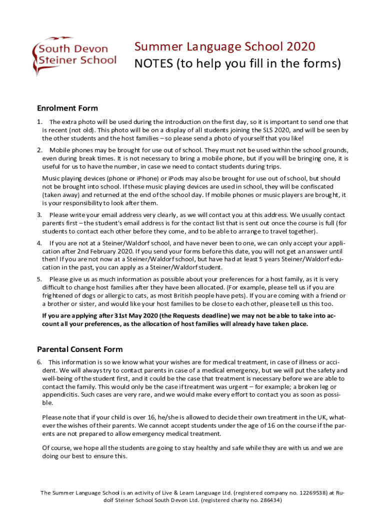 Fillable Online Summer Language School Notes (to help you fill in the ...