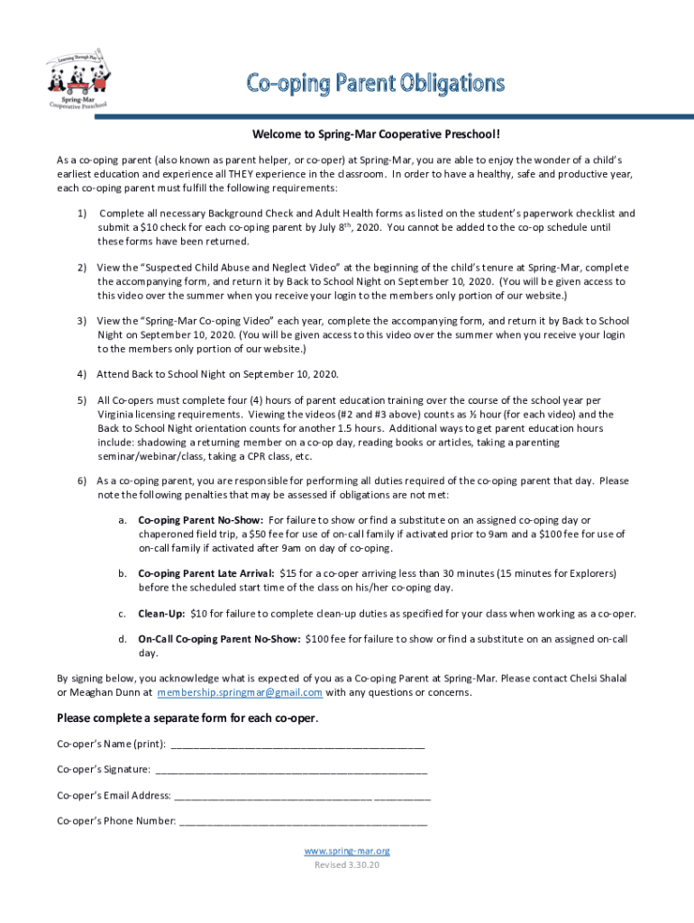 Fillable Online Co-op Preschools: Everything Parents Need to ...