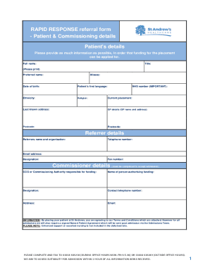 Fillable Online RAPID RESPONSE referral form - Patient & Commissioning ...