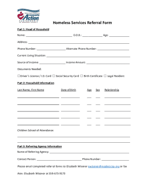 Fillable Online Homeless Services Referral Form - State Center ...