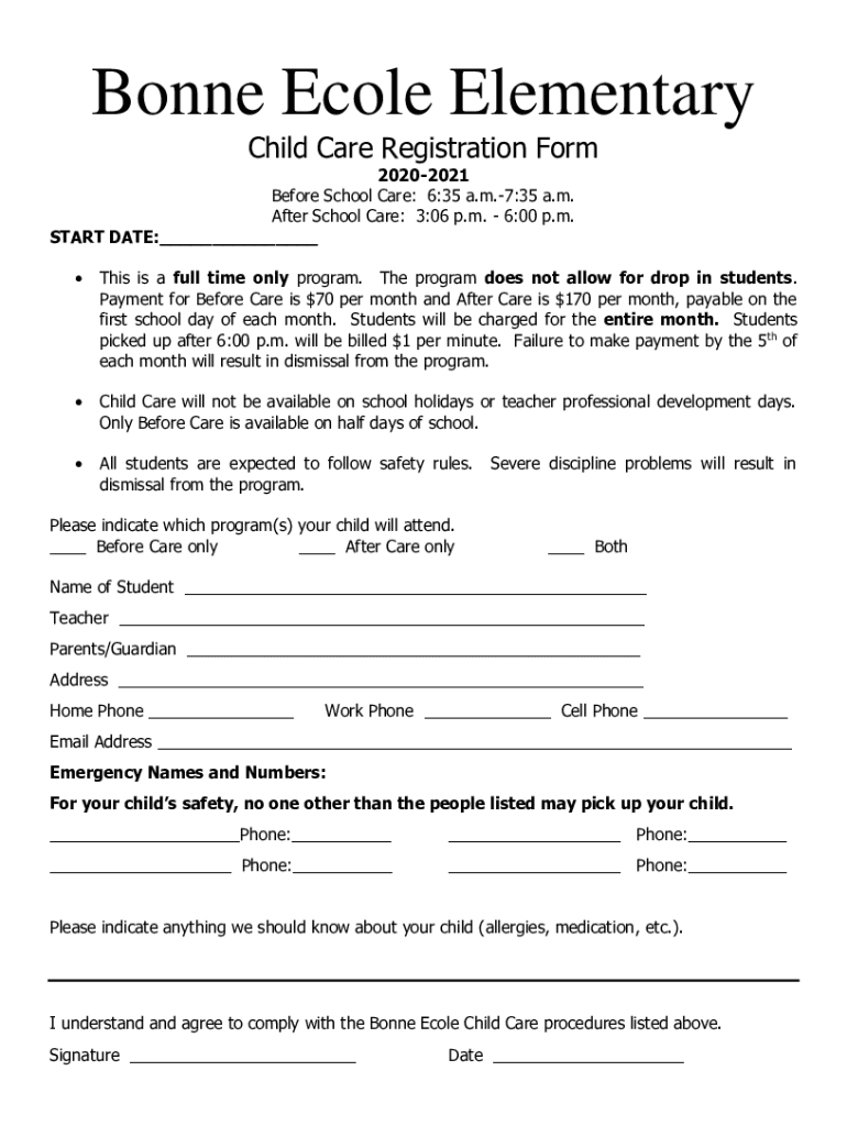 Fillable Online Student / Parent Handbook - Bonne Ecole Elementary Fax ...