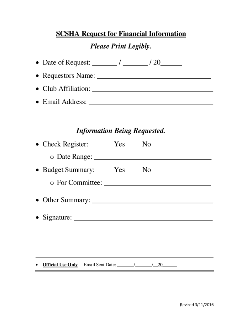 Fillable Online SCSHA Request for Financial Information Fax Email Print ...
