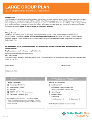Fillable Online Large Group Plan 2021 Employee Enrollment/change Form ...