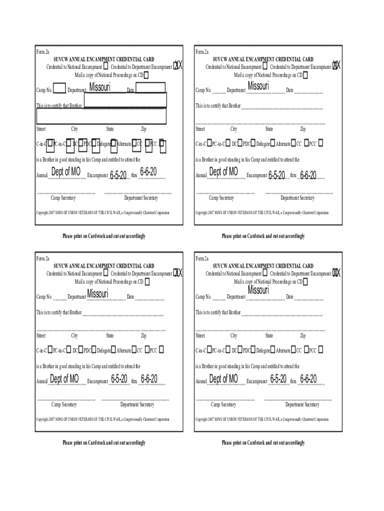 Fillable Online Form 2a SUVCW ANNUAL ENCAMPMENT CREDENTIAL CARD ...