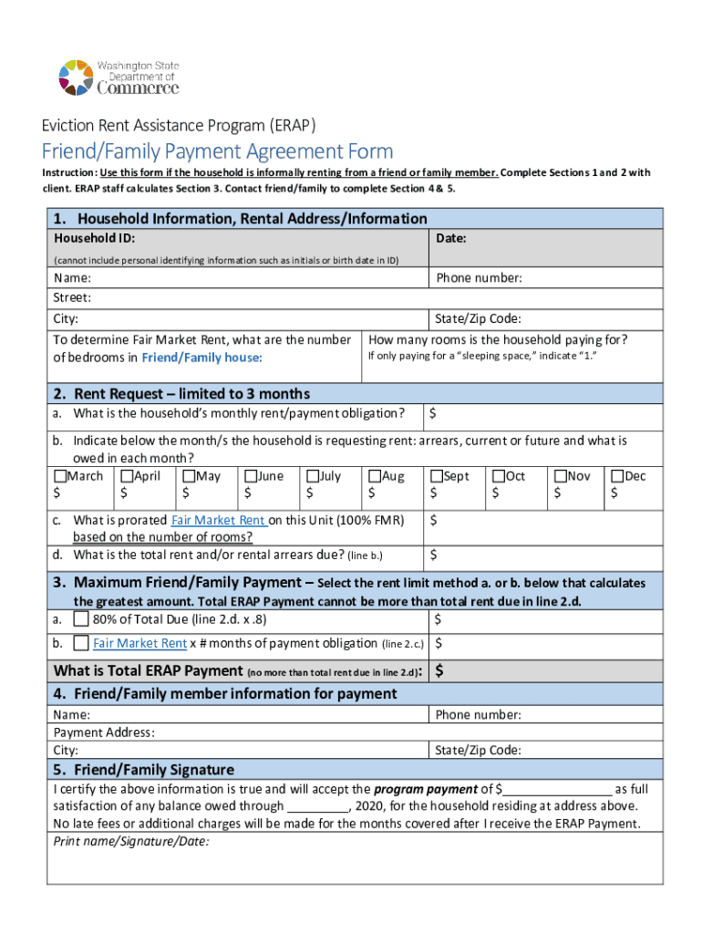 Fillable Online ERAP Friend Family Payment Agreement Form V2 Fax Email ...