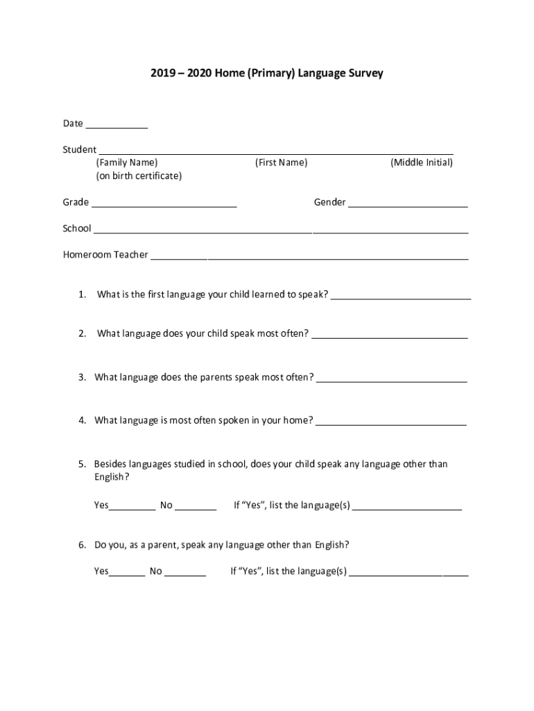 Fillable Online Home Language SurveyOSPIStudent Name: Date of Birth: 1 ...