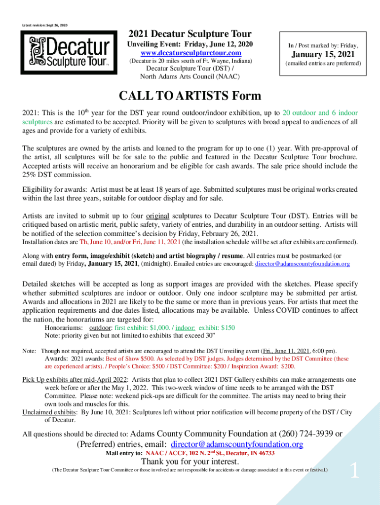 Fillable Online 2021 Call to Artist Entry Form Fax Email Print - pdfFiller