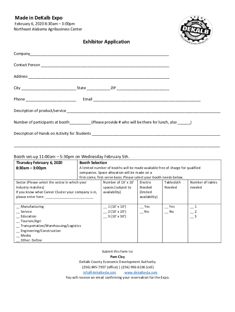 Fillable Online Exhibitor 2020Registration Form Made in DeKalb Expo ...