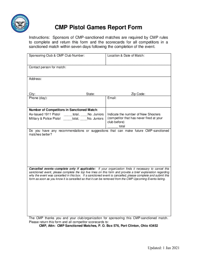 Fillable Online CMP CHAMPIONSHIP GAMES Match Report Form Fax Email ...