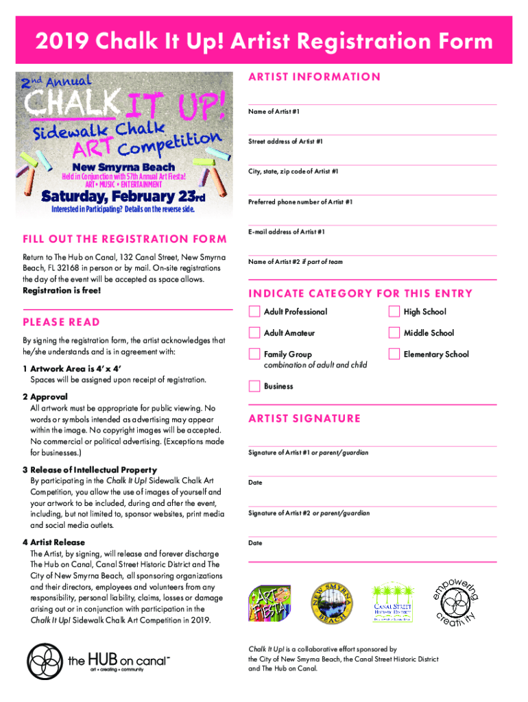 Fillable Online 2020 Art Walk: Chalk It Up Artist Registration Form Fax ...