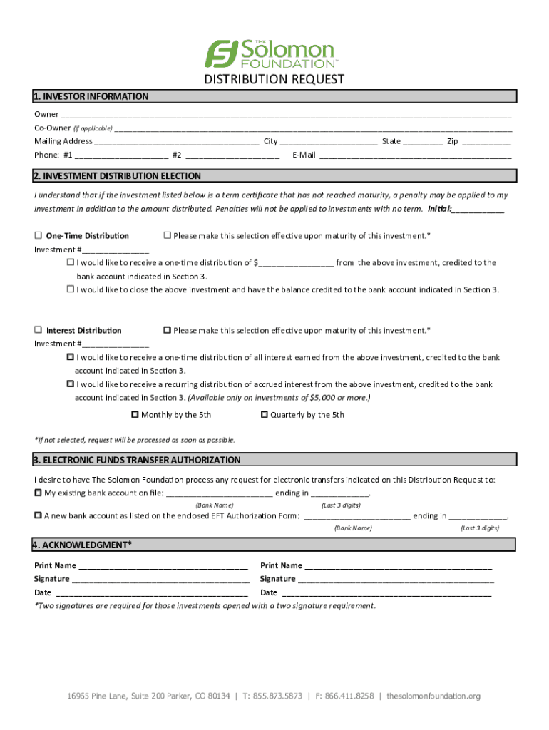 Investment Distribution Request Form - Blank Fillable Template | Fill ...