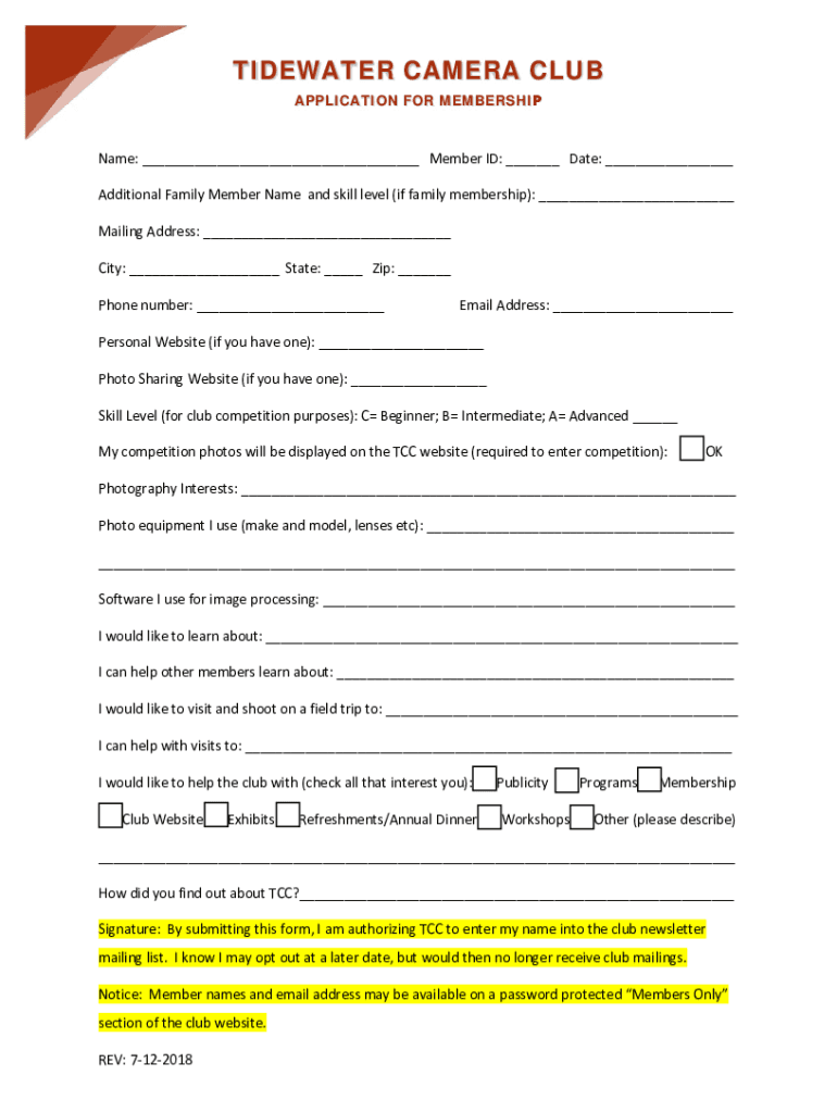 Fillable Online digital tcc membership application form Fax Email Print - pdfFiller