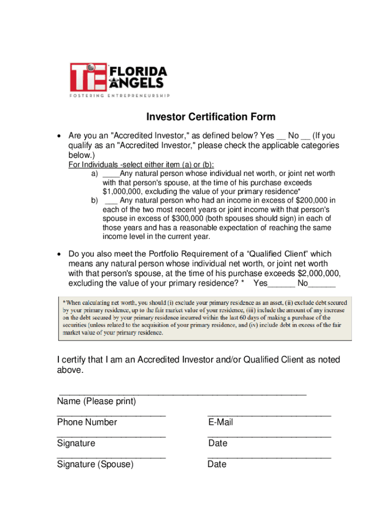 Fillable Online Accredited Investor Certification Form - Fill and Sign ...