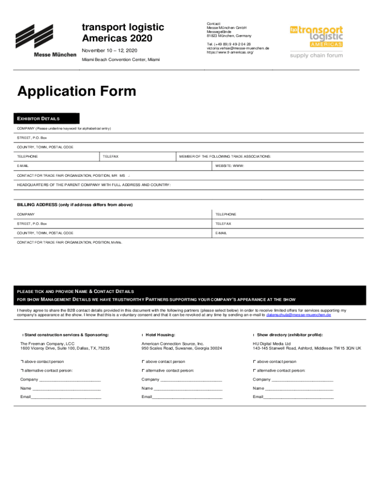 Fillable Online Application Form - transport logistic Americas, 10-12 ...