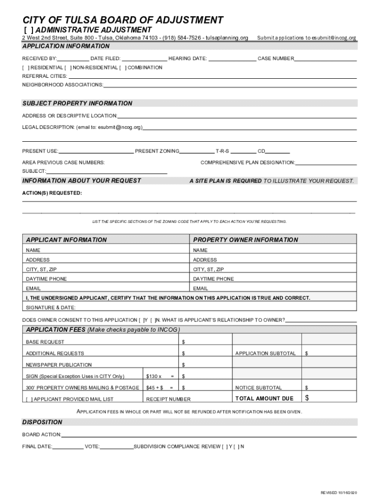 Fillable Online application city board of adjustment - Tulsa Planning ...