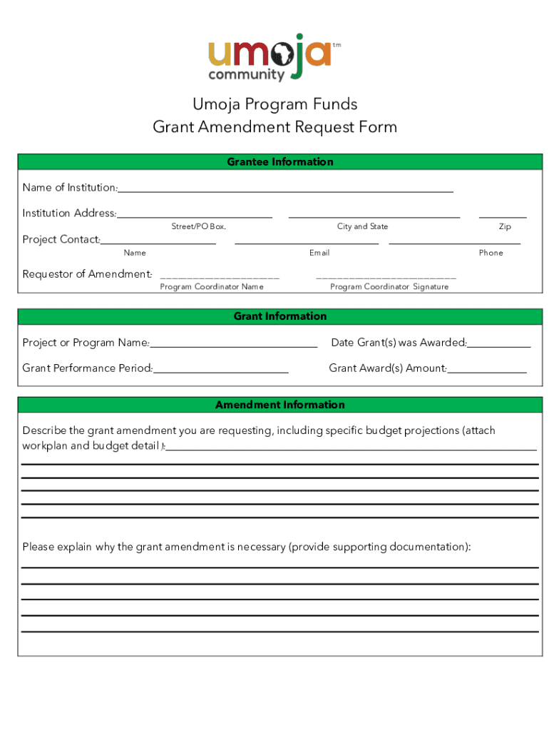 Fillable Online Umoja RFA Amendment Request Form.docx Fax Email Print - pdfFiller