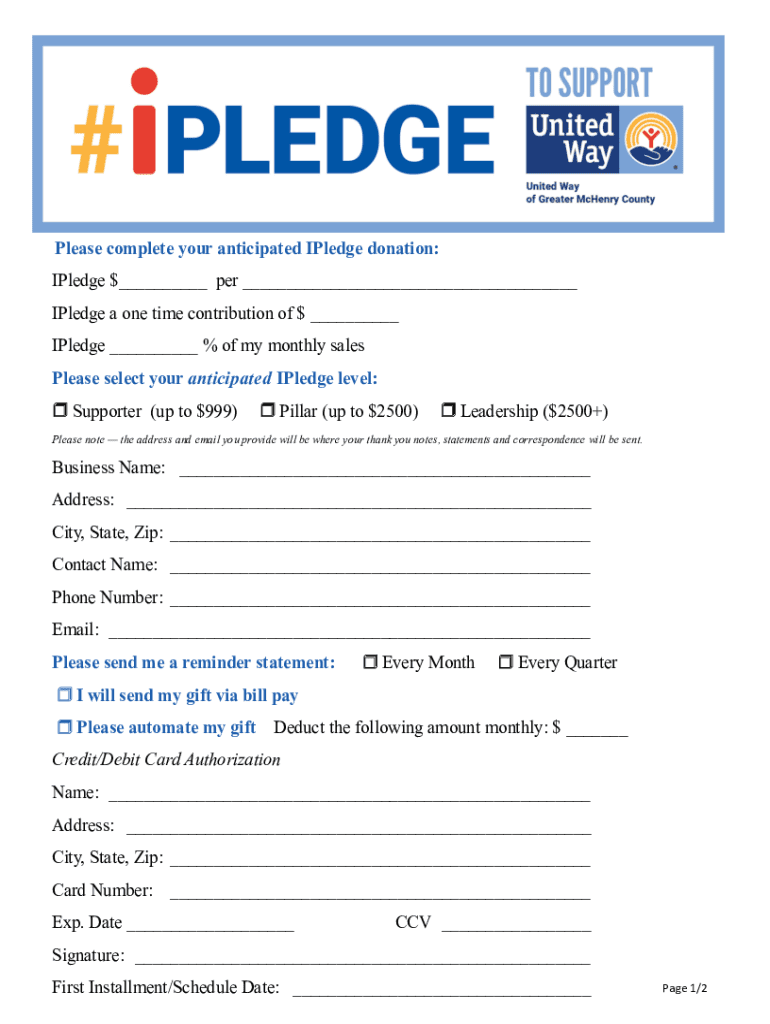 Fillable Online Commitment: Individual pledge card would be completed ...